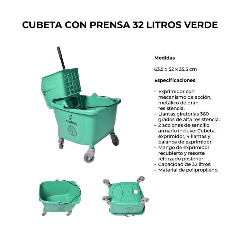 Cubeta Verde Con Prensa 32L.